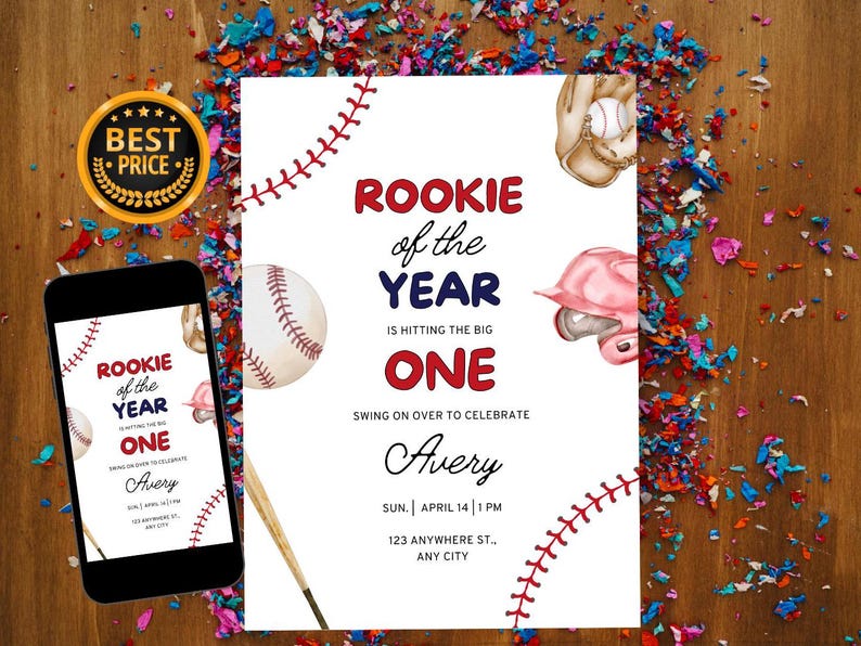 Baseball First Birthday Invitation, Rookie of the Year, Boy Baseball ...