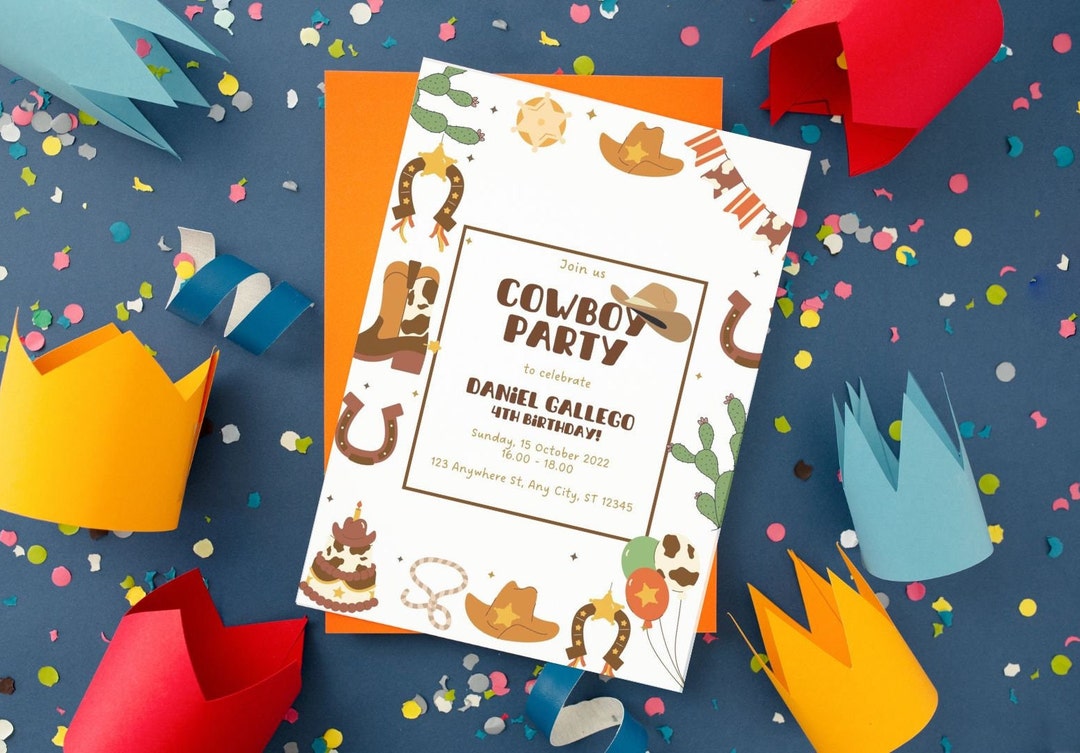 Wild West Roundup Invitation Template Cowboy Adventure Party - Etsy