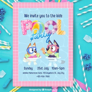 Girl Bluey Pool Birthday Invitation Editable, Bluey Pool Party ...