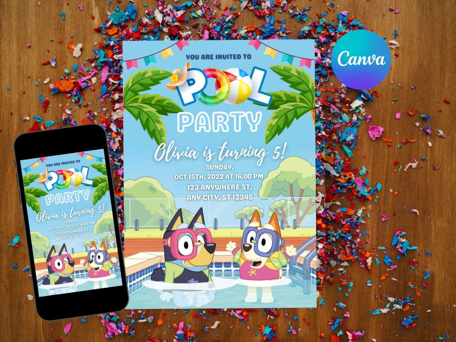 Bluey Pool Party, Invitation Bluey, Bluey Birthday, Kids Birthday ...