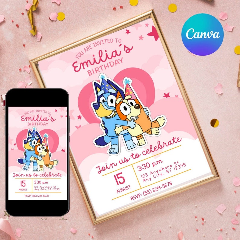 Digital Bluey Invite, Bluey Party Girl,invitation Bluey, Bluey Birthday ...