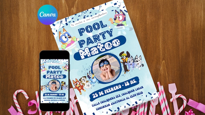 Bluey Pool Party Invite, Bluey Theme Party, Bluey Birthday, Bluey Pool ...
