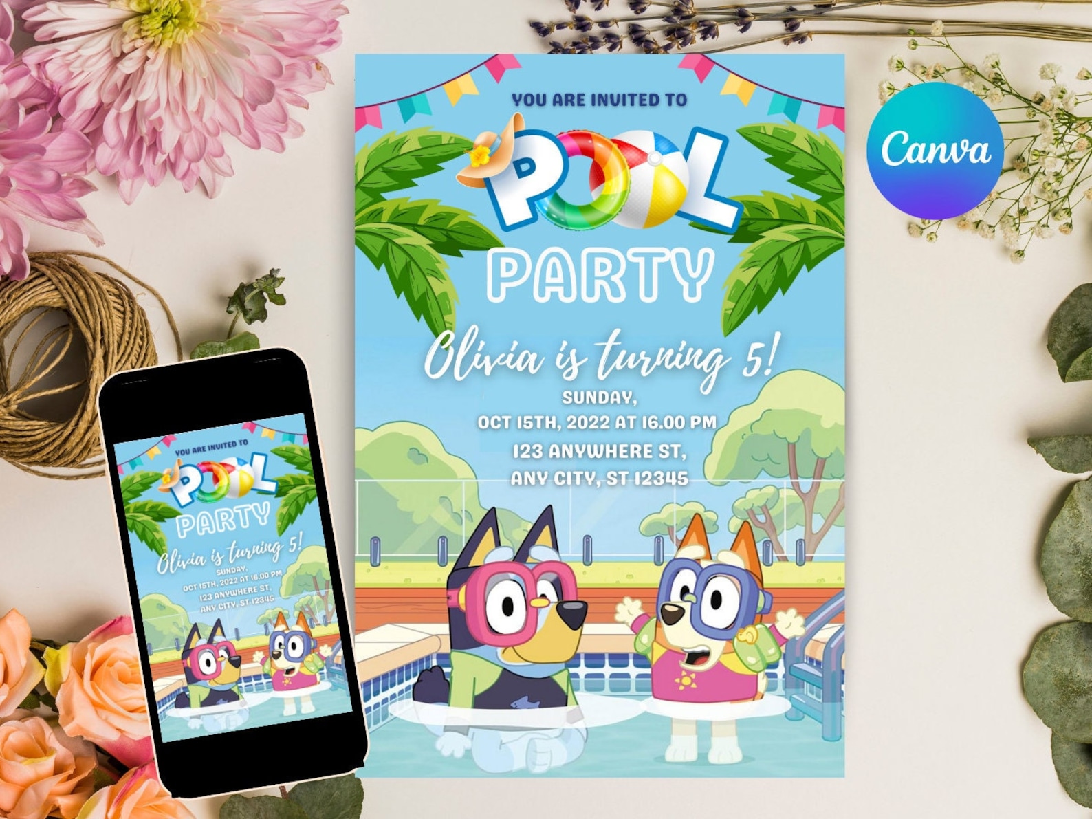 Bluey Pool Party, Invitation Bluey, Bluey Birthday, Kids Birthday ...