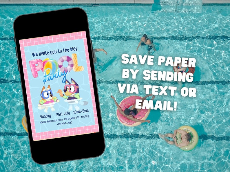 Girl Bluey Pool Birthday Invitation Editable, Bluey Pool Party ...