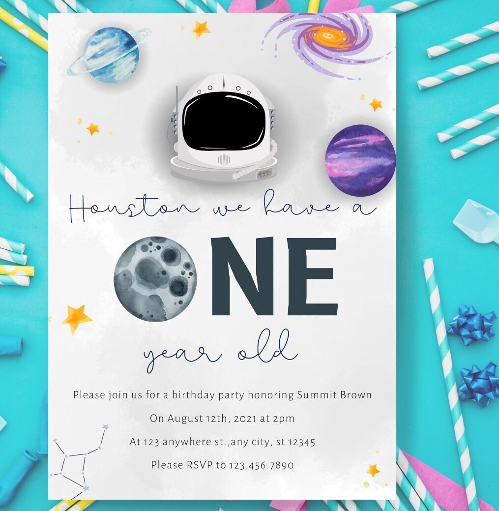 Space 1st Birthday Invitation, Outer Space Birthday Invitation ...