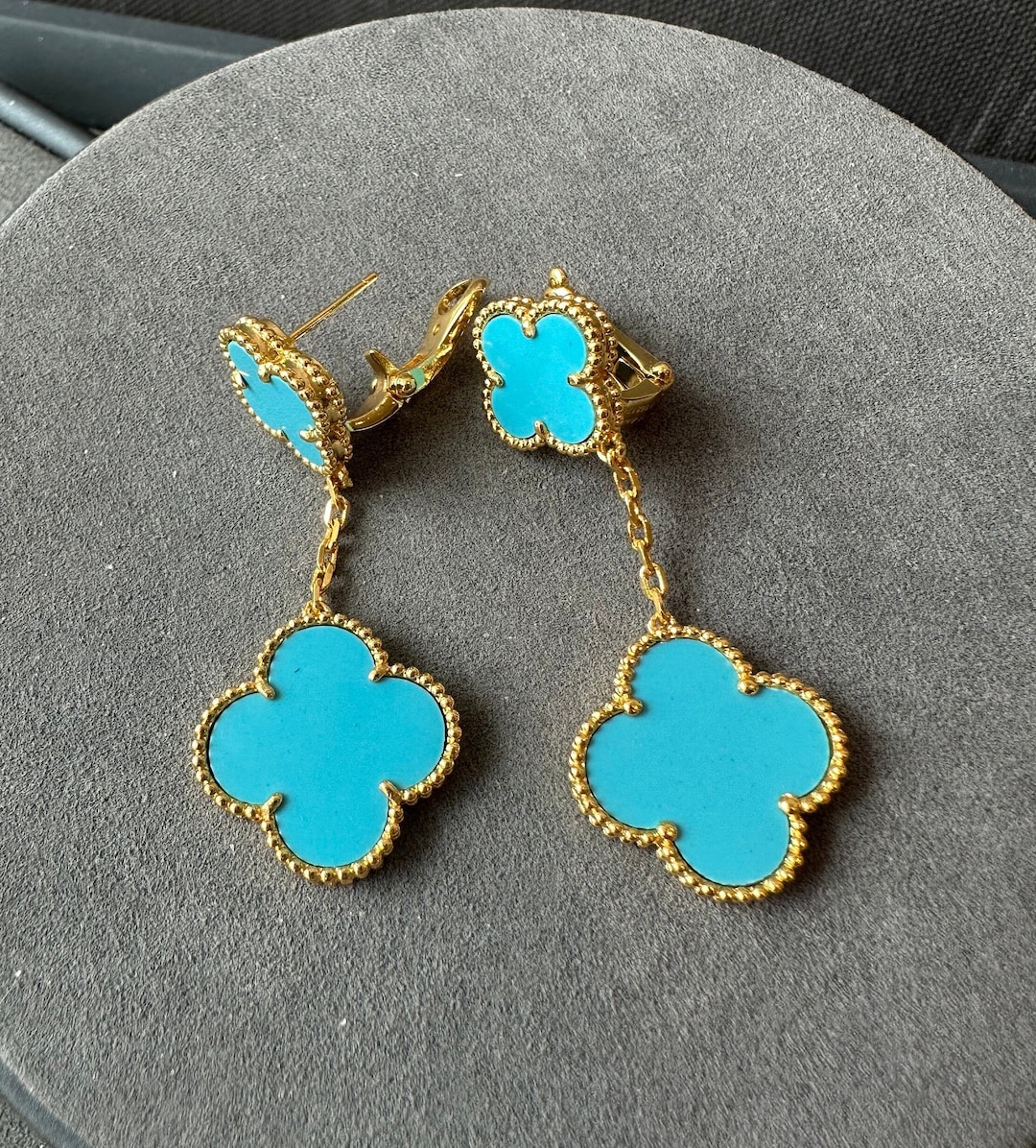 2 Motifs Turquoise Clover Earrings 925 Silver 18k Gold Plated - Etsy