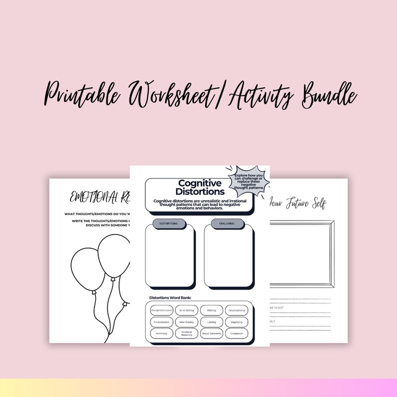 Printable Cognitive Distortion/emotional Worksheet and Activity Bundle ...