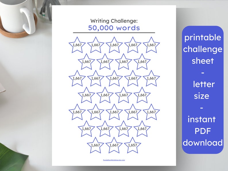 FUN 50K Writing Challenge Sheet Word Count Challenge Nanowrimo ...