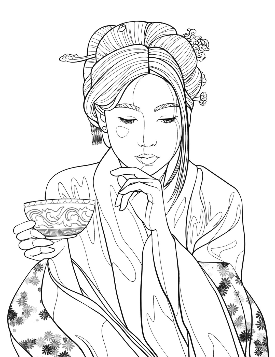 PDF Digital Adult Coloring Book Asian Beauty and Elegance Printable ...