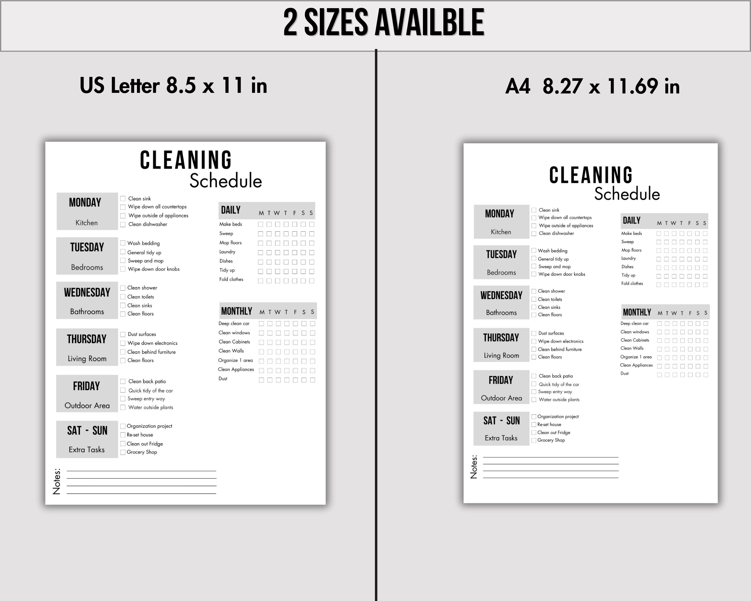 Weekly Cleaning Checklist Editable Printable Cleaning Plan Cleaning ...
