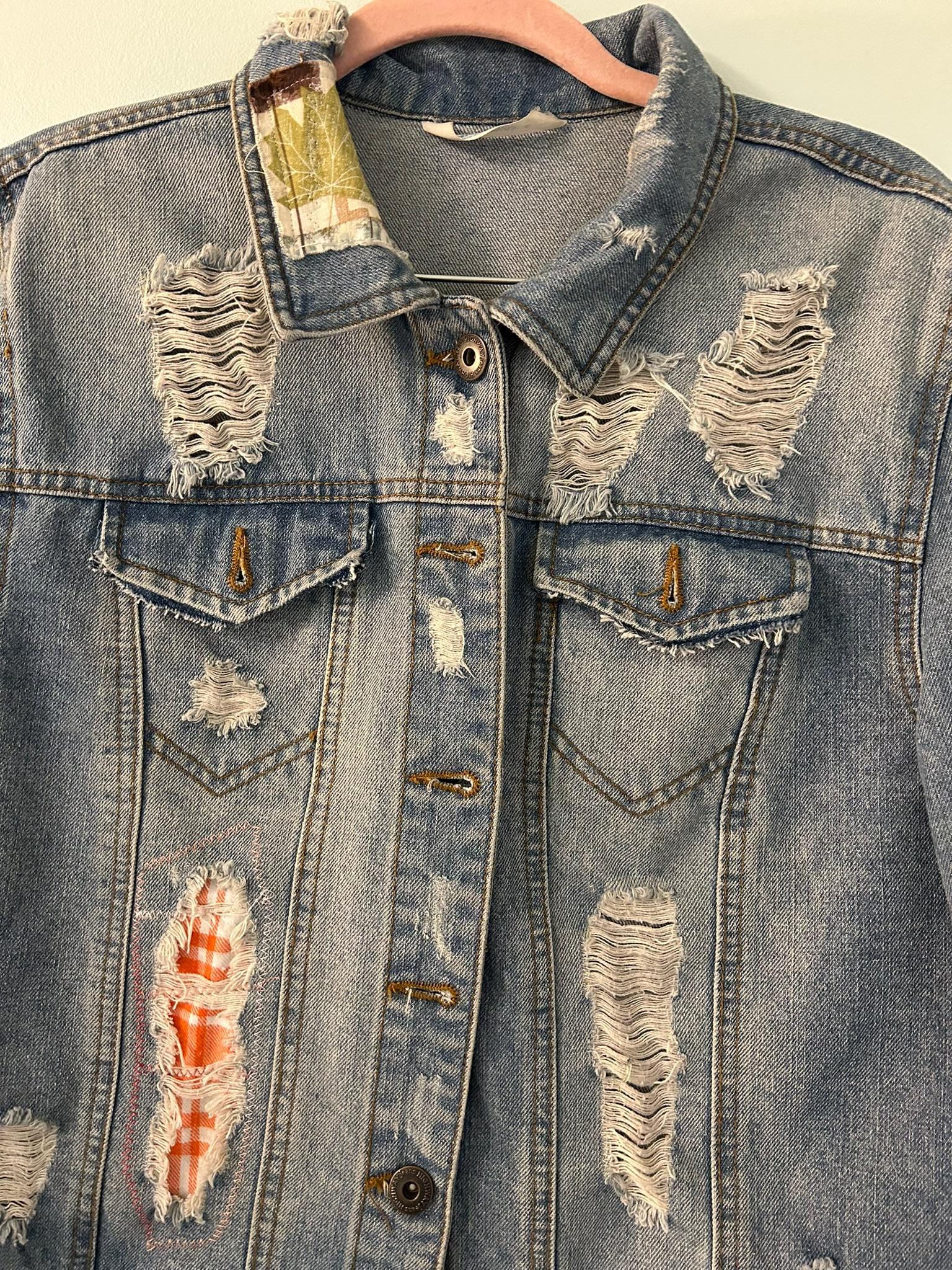 One of a Kind Upcycled Denim Jacket – Boho Patchwork & Heart Appliqué ...