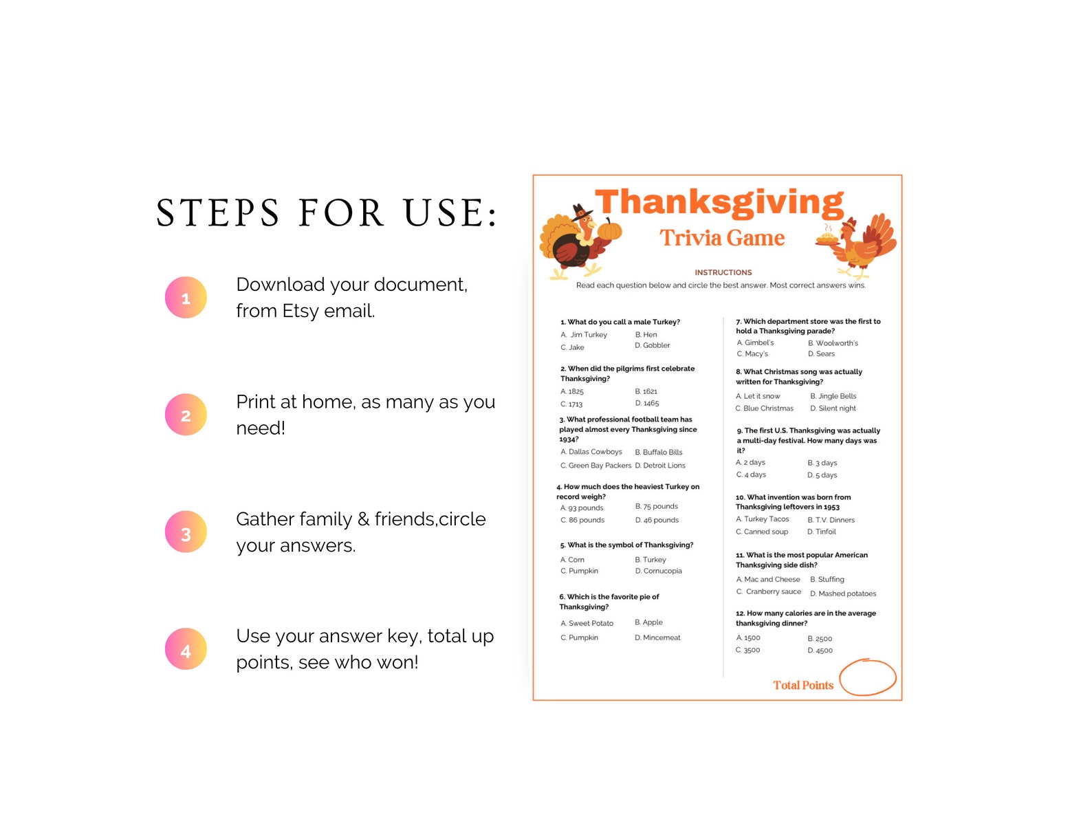 Printable Trivia Thanksgiving Game, Thanksgiving Trivia for Adults and ...