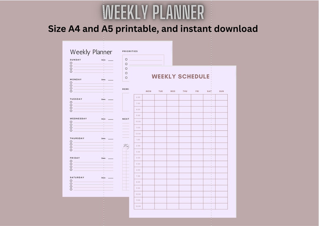 Weekly Planner Printable to Do List, Minimal Weekly Schedule, Weekly ...