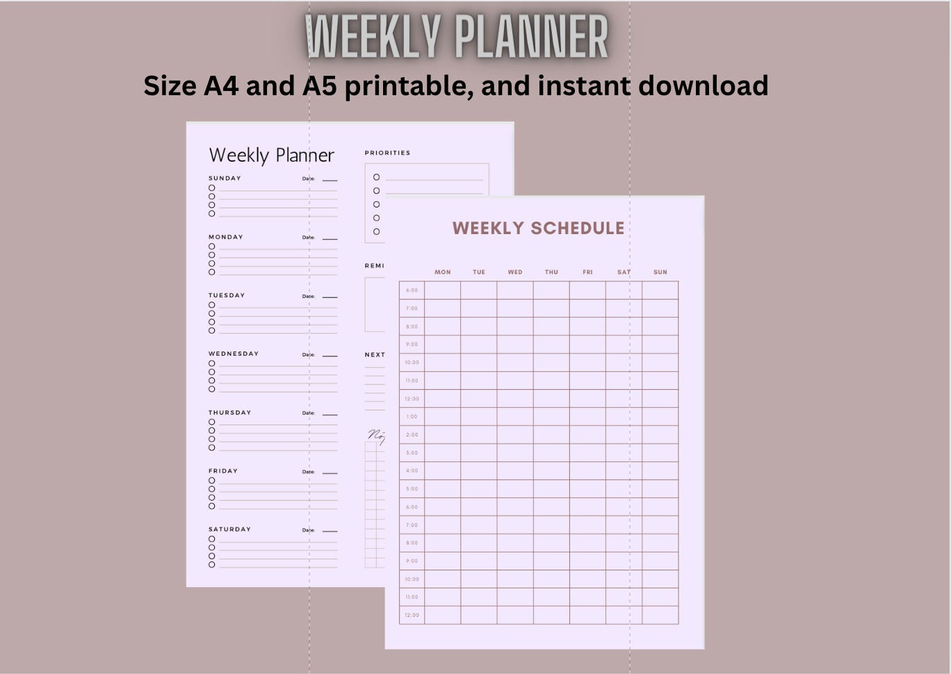Weekly Planner Printable to Do List, Minimal Weekly Schedule, Weekly ...