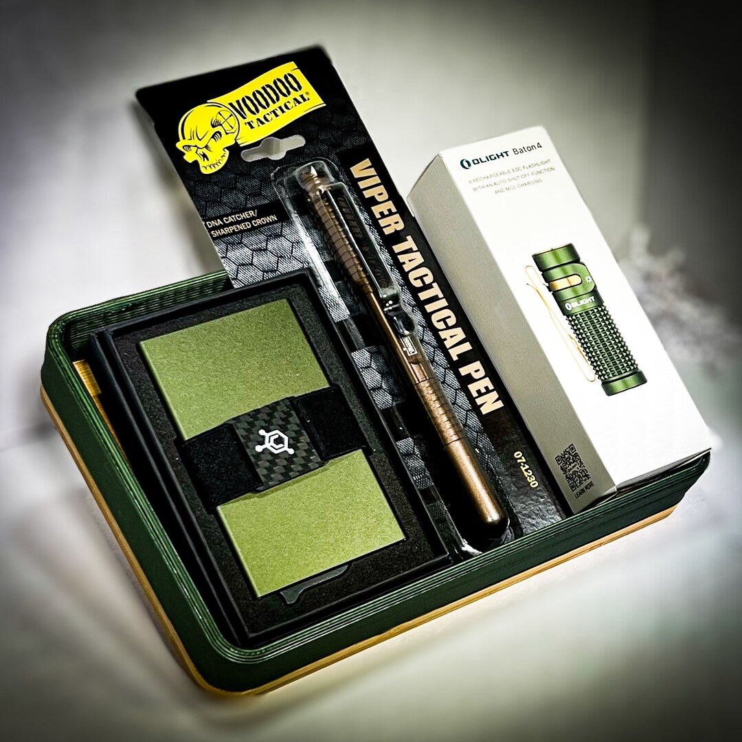 Easter EDC Every Day Carry Olive Green Rfid Wallet Tactical Flashlight ...