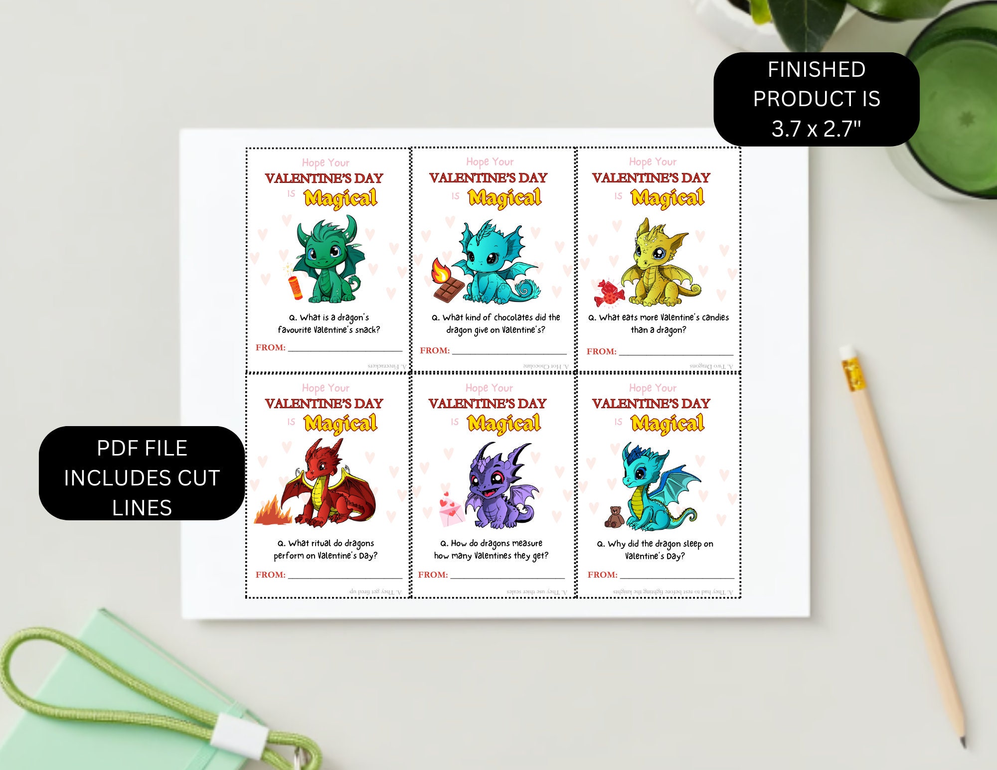 Printable Cute Dragon Valentine's Cards Kids, Classroom, Teacher, Gift ...