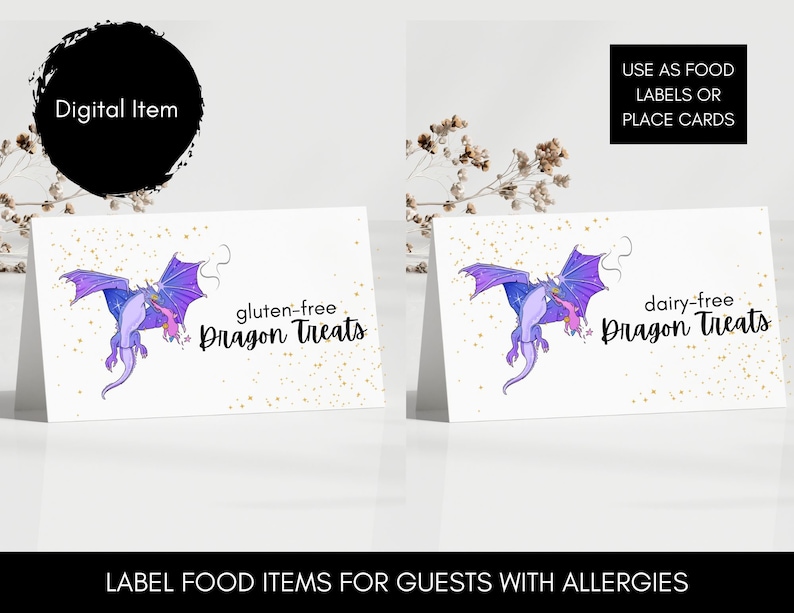 Editable Dragon Party Food Signs Dragon Birthday Tags Labels Treat ...