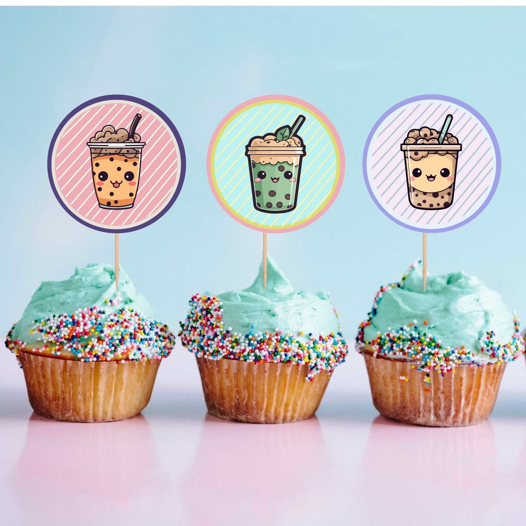 Boba Bubble Tea Cupcake Toppers Printable | Party Baby Shower Cake ...