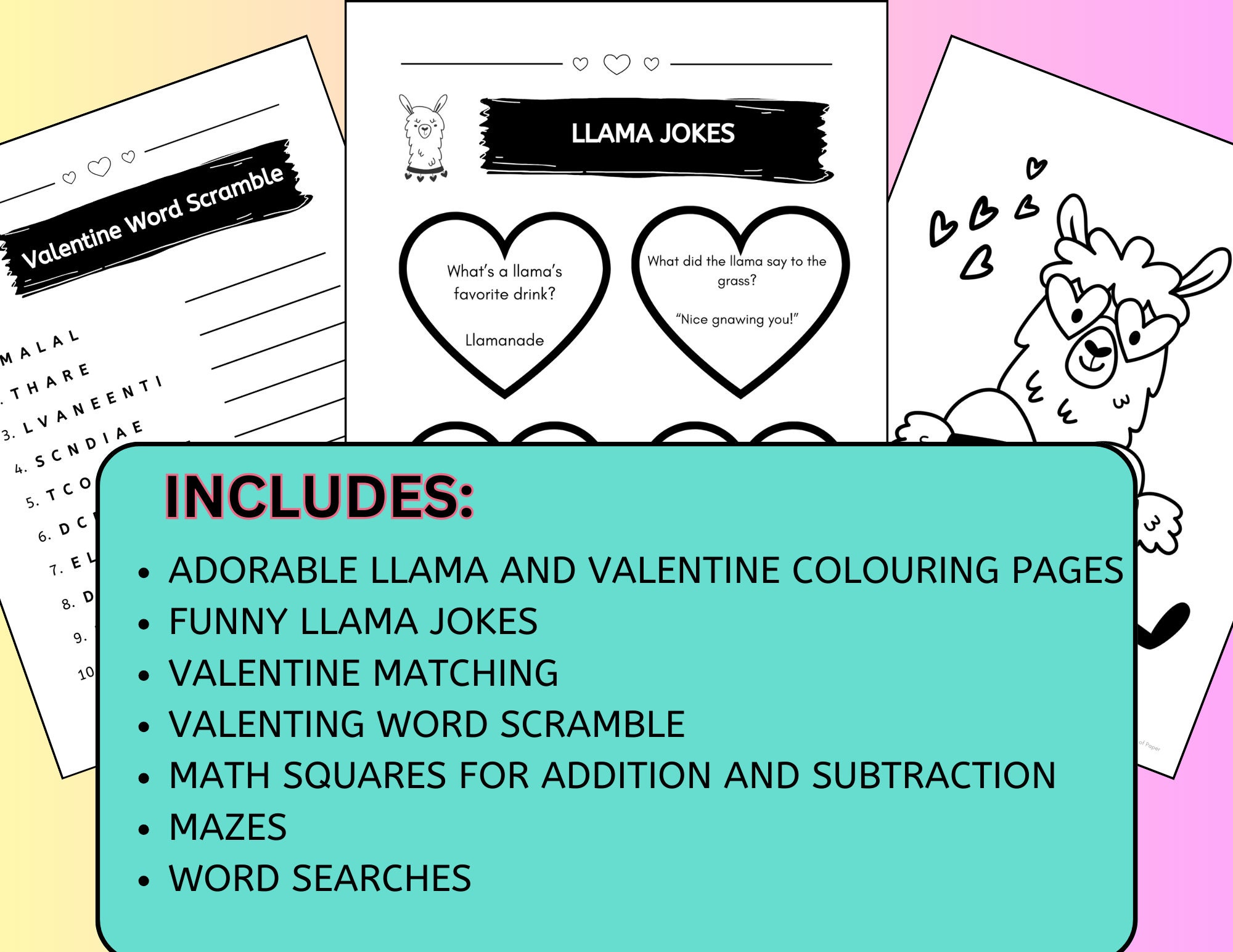 PRINTABLE Llama Valentine's Day Colouring Activity Book, Cute Classroom ...