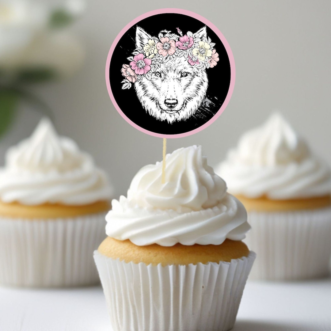 Wolf Cupcake Topper | Printable Cake Sign | Girl Wolves Theme Birthday ...
