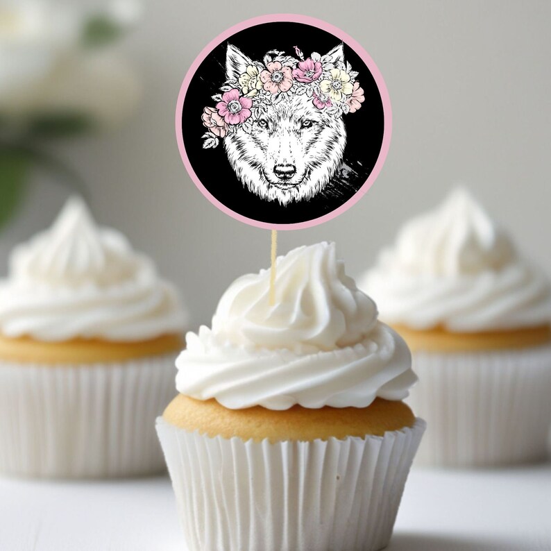 Wolf Cupcake Topper | Printable Cake Sign | Girl Wolves Theme Birthday ...