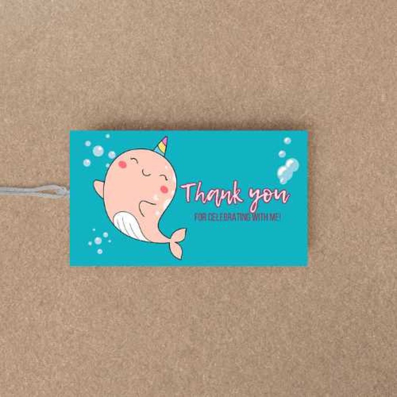 Narwhal Thank You Tag Printable | Cute Kawaii Ocean Animal Birthday ...