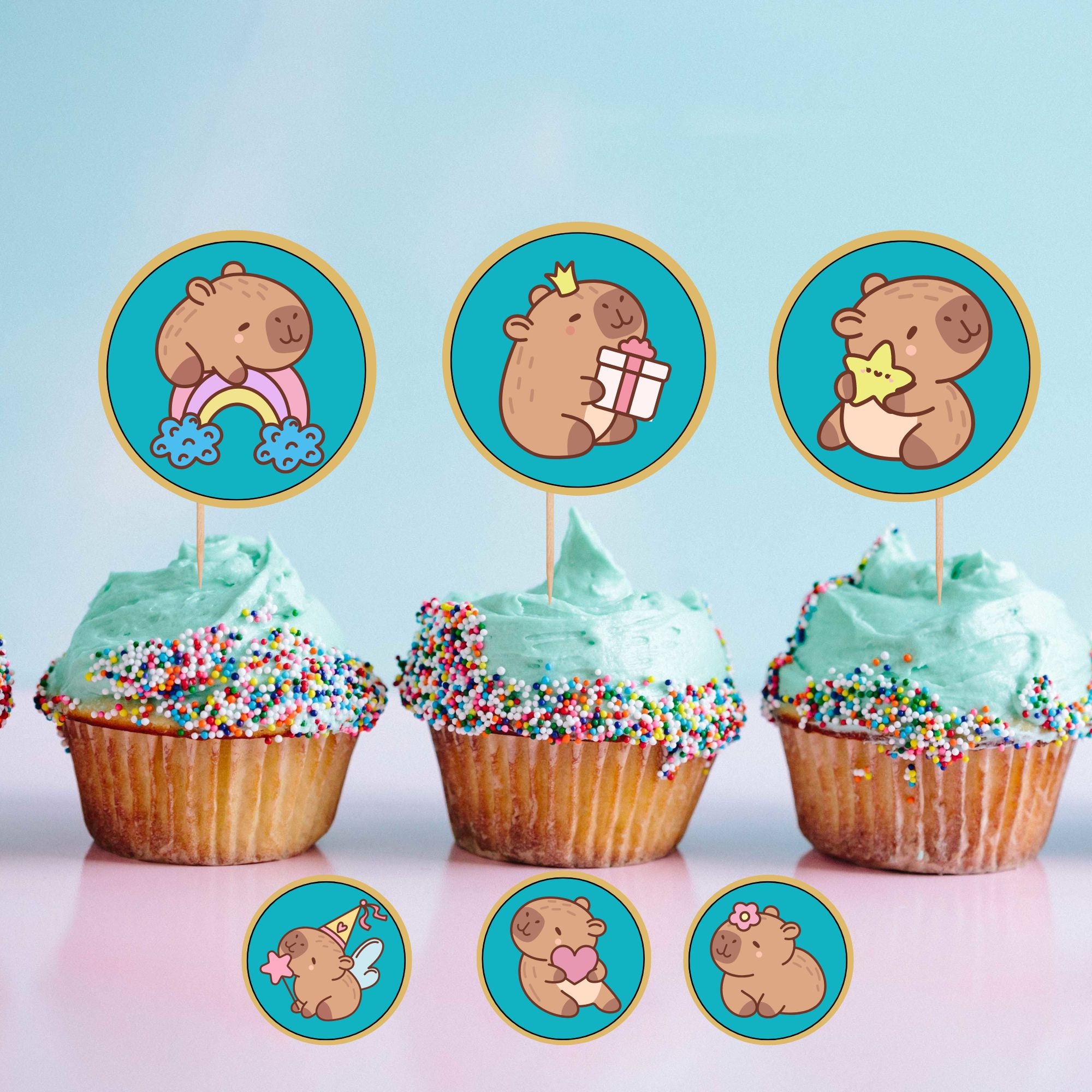 Capybara Cupcake Topper Printable | Kawaii Cute Capybara Birthday Theme ...