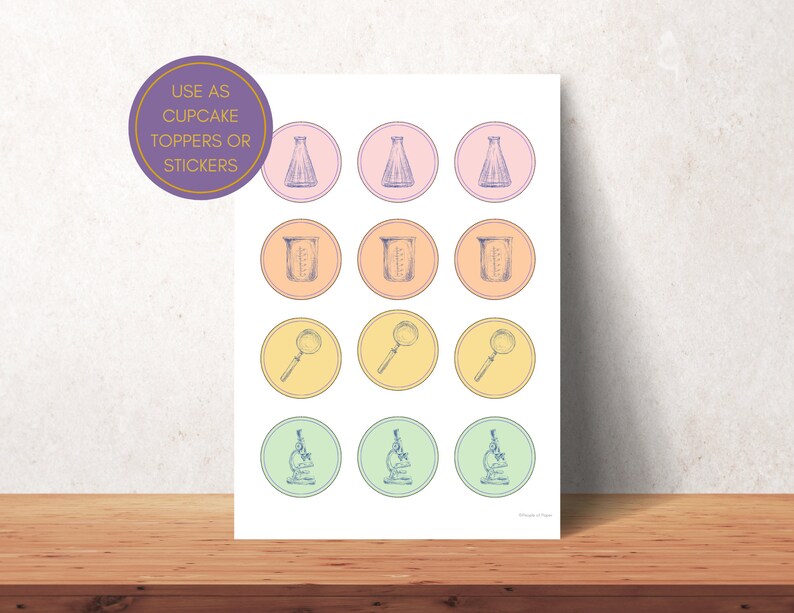 Printable Modern Science Cupcake Toppers, Stickers, Girl Birthday Party ...