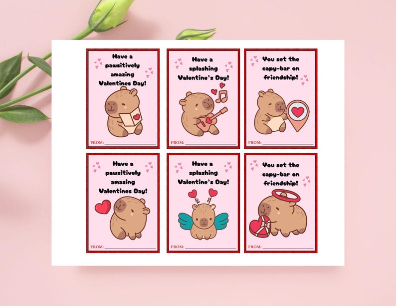 Capybara Valentine's Day Cards | Printable, Teacher Card (instant ...
