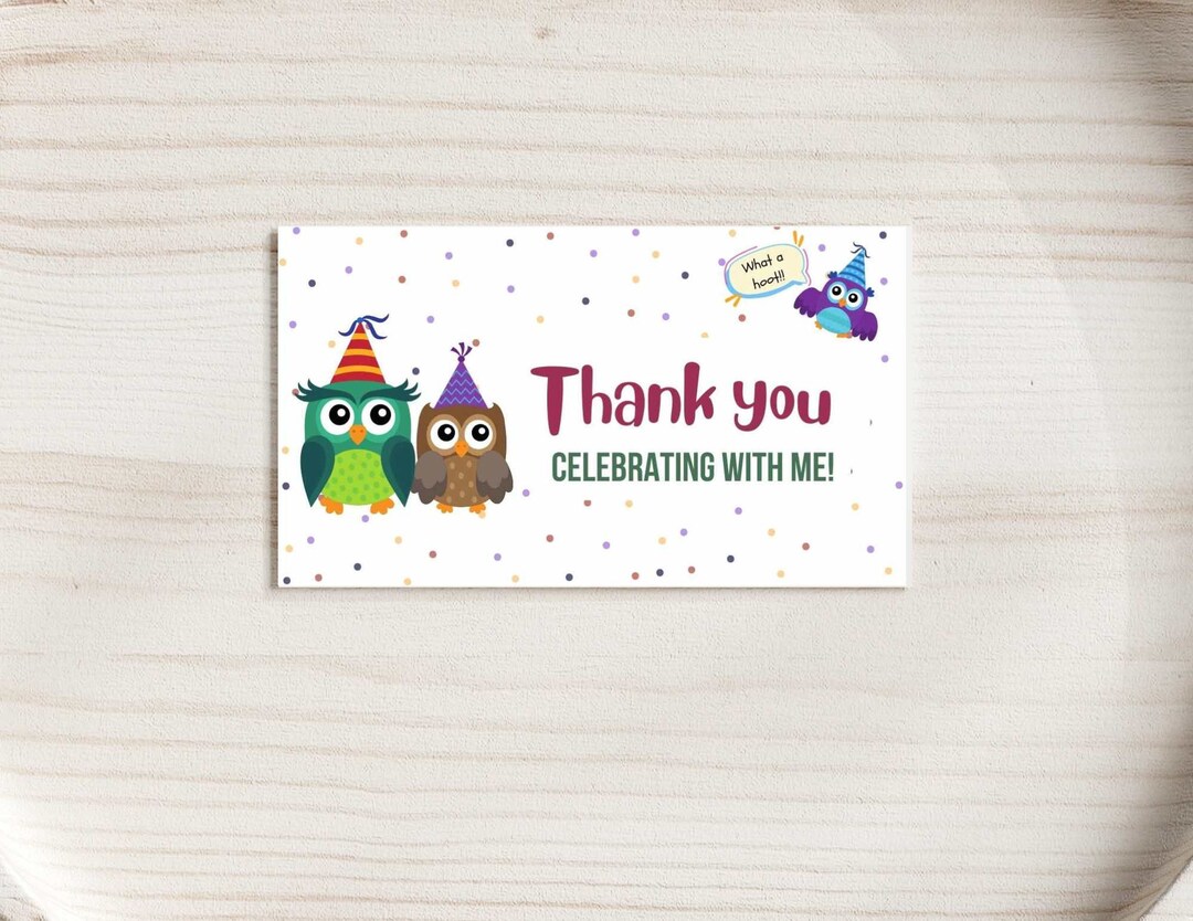 Owl Thank You Card Printable | Owl Themed Birthday Party Baby Shower ...