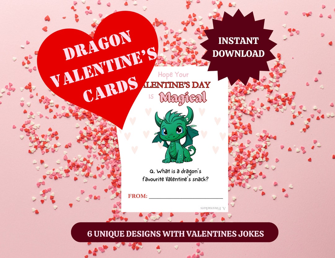 Dragon Valentine's Cards Kids, Classroom, Teacher, Gift Tags, Instant ...
