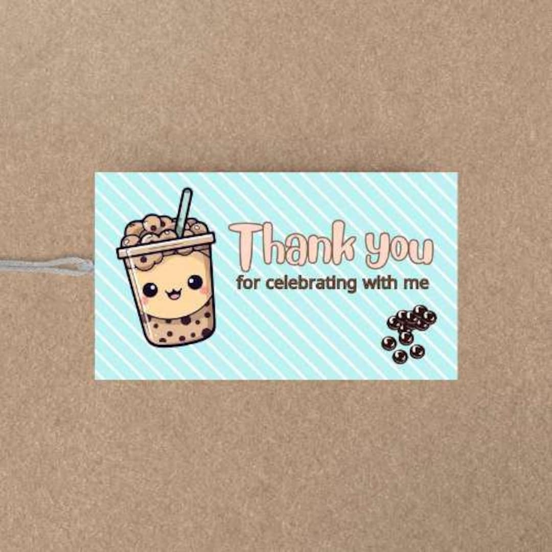 Boba Bubble Tea Thank You Card Printable | Kawaii Bubble Theme Birthday ...