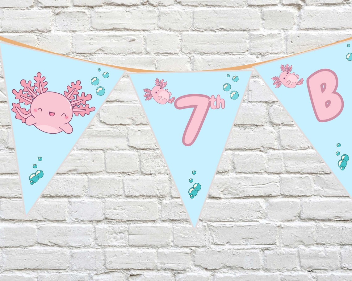 Axolotl Banner Printable | Birthday Baby Shower Celebration Bunting ...