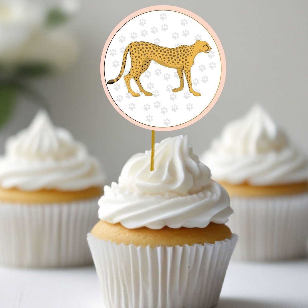 Cheetah Birthday Printable Cupcake Toppers | Cake Party Food Tag | Girl ...