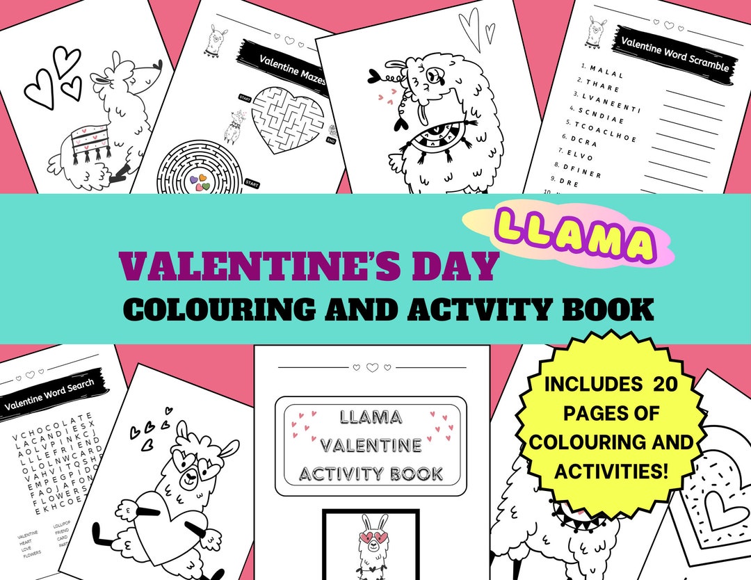 PRINTABLE Llama Valentine's Day Colouring Activity Book, Cute Classroom ...