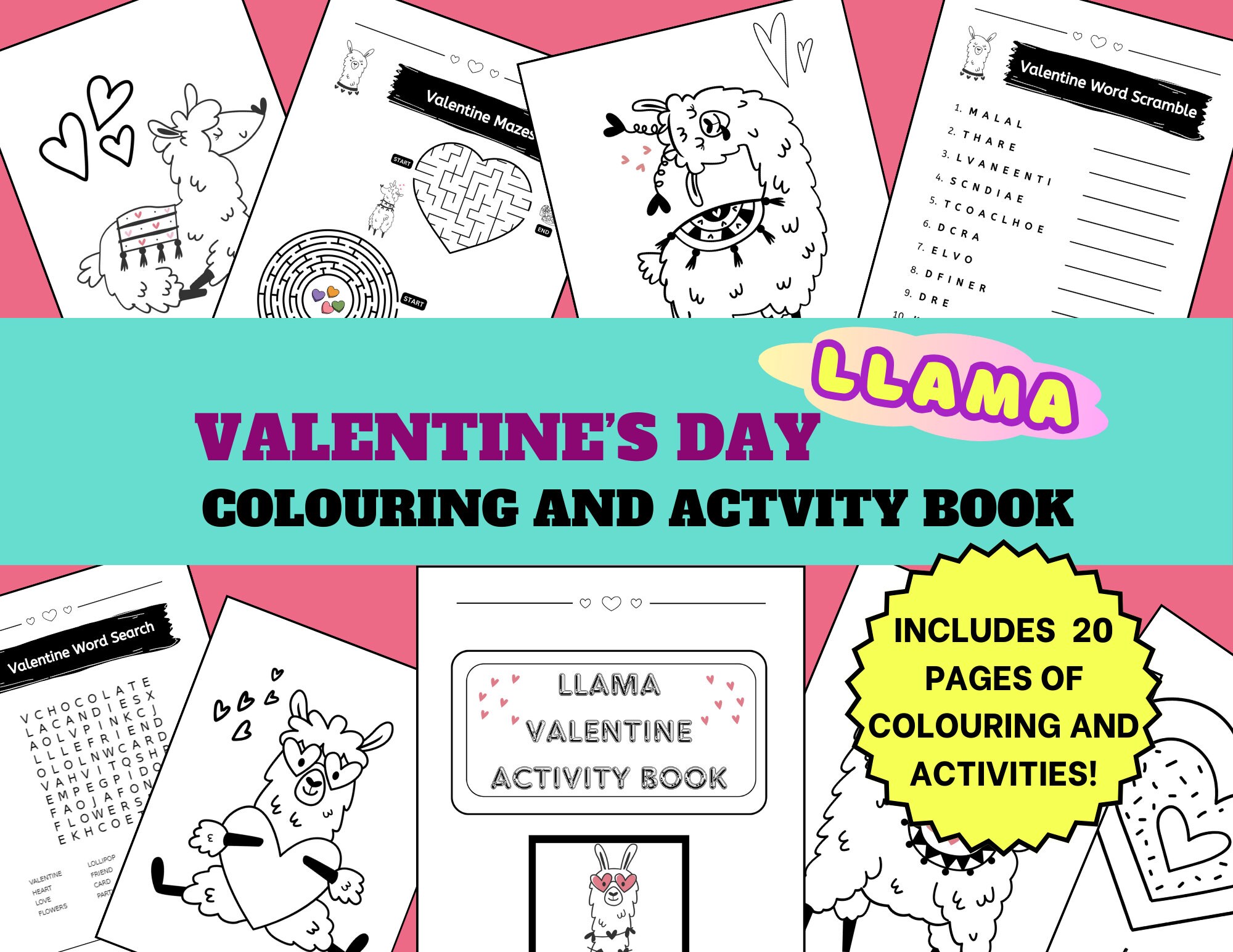 PRINTABLE Llama Valentine's Day Colouring Activity Book, Cute Classroom ...