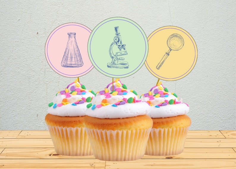 Printable Modern Science Cupcake Toppers, Stickers, Girl Birthday Party ...