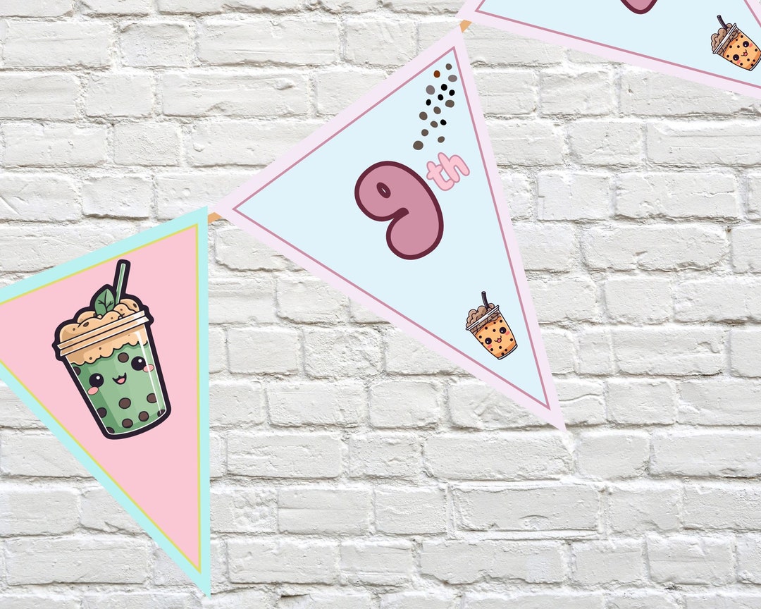 Boba Bubble Tea Banner Printable | Birthday Party Bunting Decoration ...