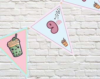 Boba Bubble Tea Banner Printable | Birthday Party Bunting Decoration ...