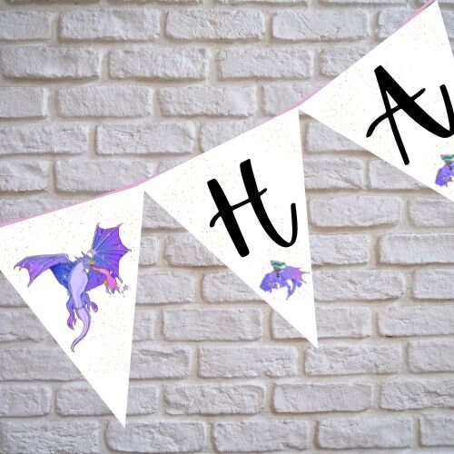 Dragon Printable Banner, Birthday Party, Girl Dragon Birthday, Baby ...