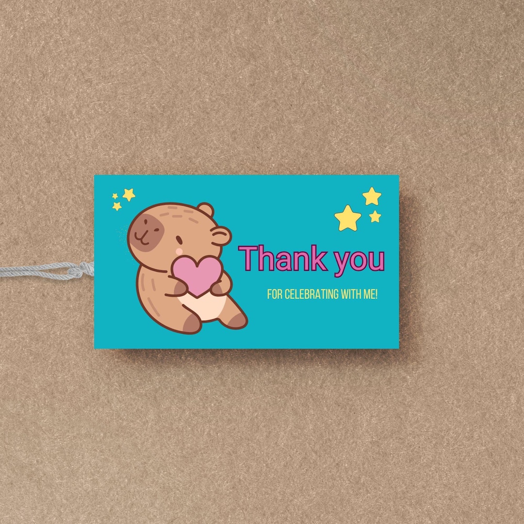 Capybara Thank You Card | Printable Favor Birthday Baby Shower Tag for ...