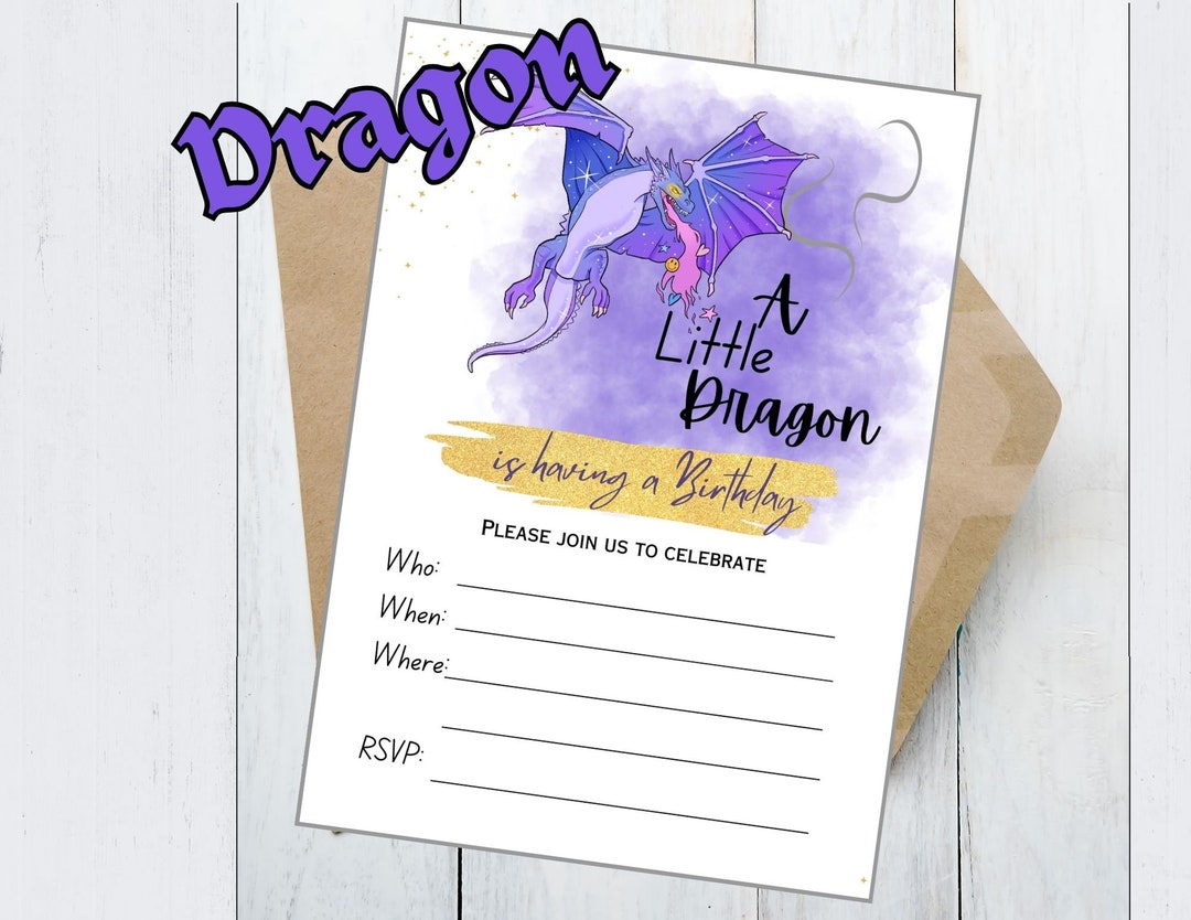 PRINTABLE Dragon Birthday Invitation Girl Party Download Instant ...