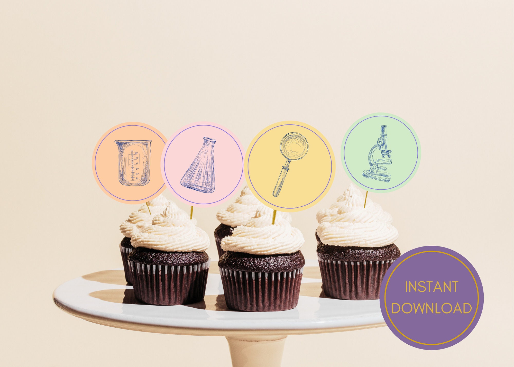 Printable Modern Science Cupcake Toppers, Stickers, Girl Birthday Party ...