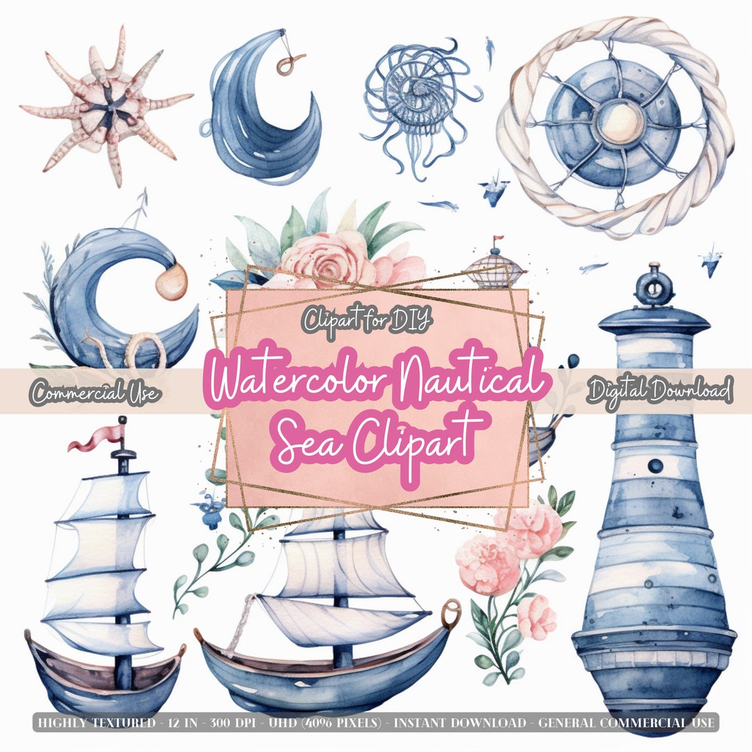 60 Watercolor Nautical Sea Clipart 4K, Ultra HD, PNG Files Instant Free ...
