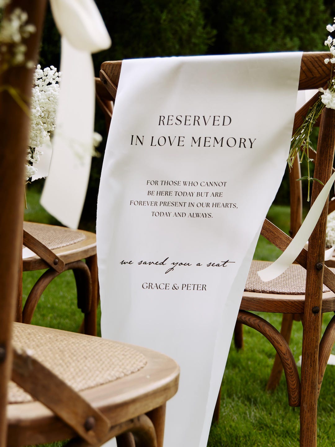 Memorial Chair Sign, Satin Wedding Banner for Loved Ones, in Loving ...