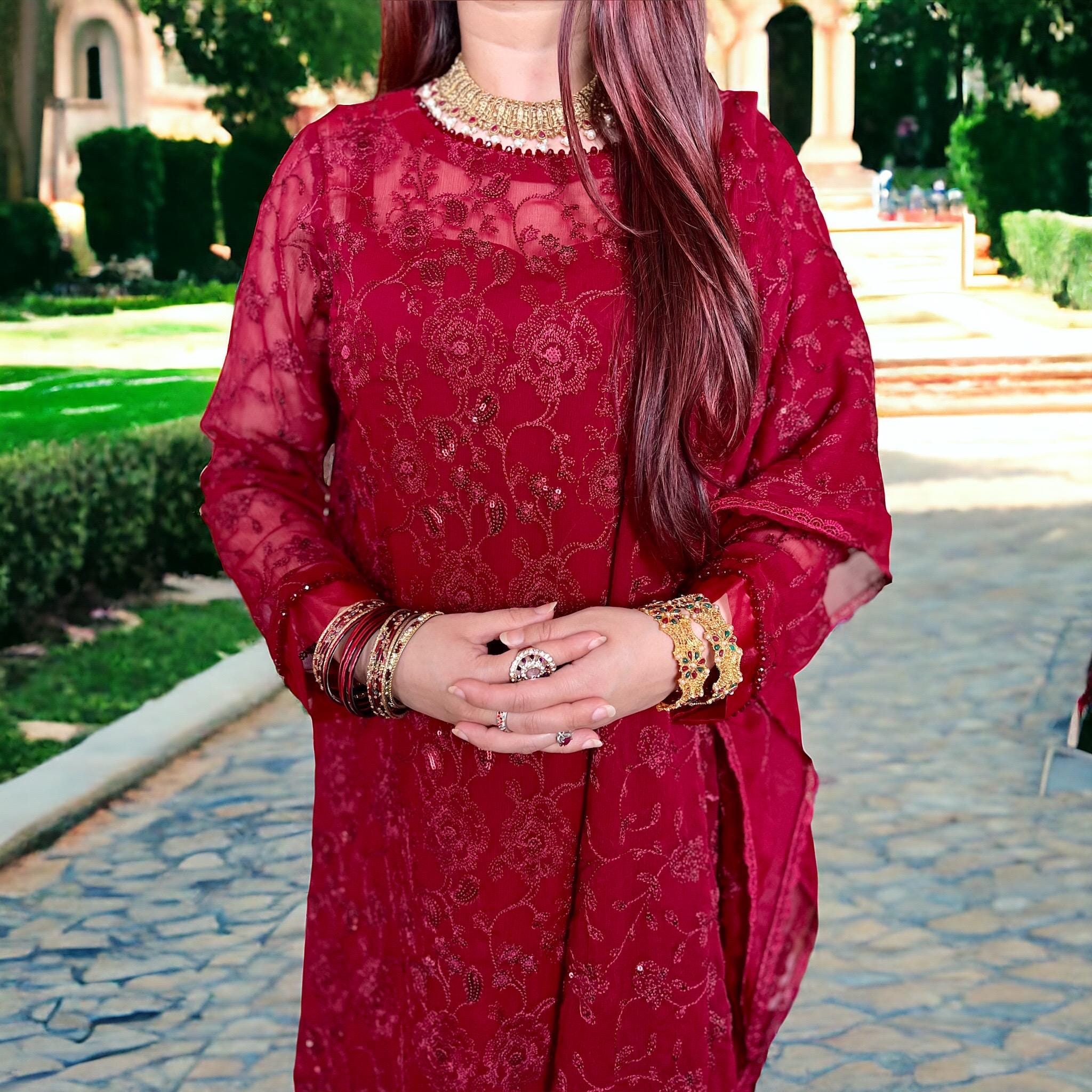 Maroon Pakistani Dress, Shalwar Kameez, Full-suit (shirt, Pant, Dupatta ...