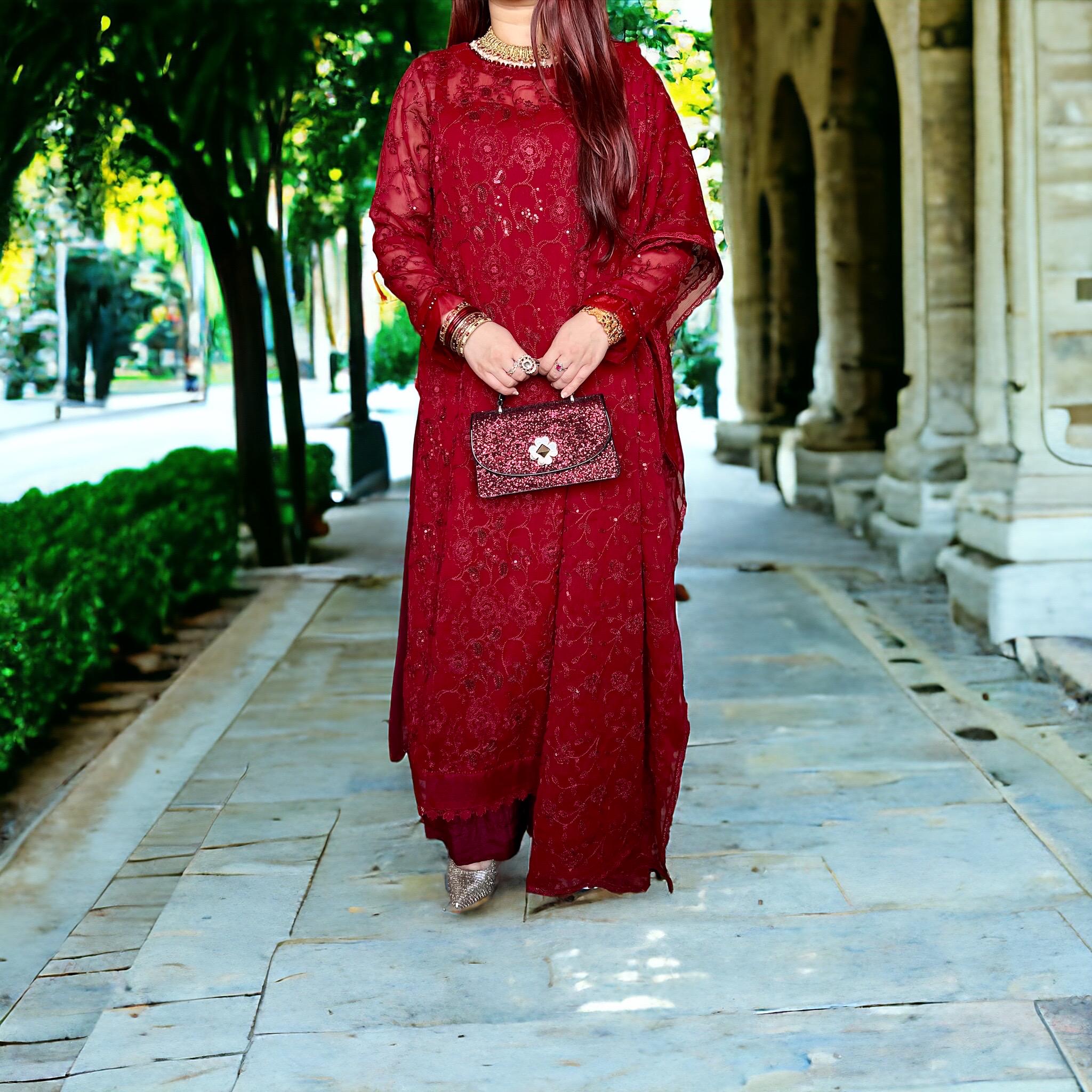 Maroon Pakistani Dress, Shalwar Kameez, Full-suit shirt, Pant, Dupatta ...