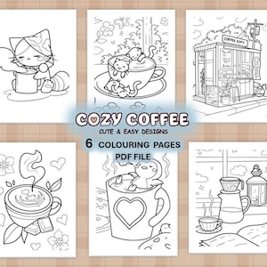 Cozy Coffee: 6 Cute Easy Designs | Coloring Pages by Moonlight Prints ...
