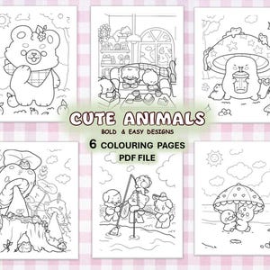 Cute Animals: 6 Bold Easy Designs | Coloring Pages by Moonlight Prints ...