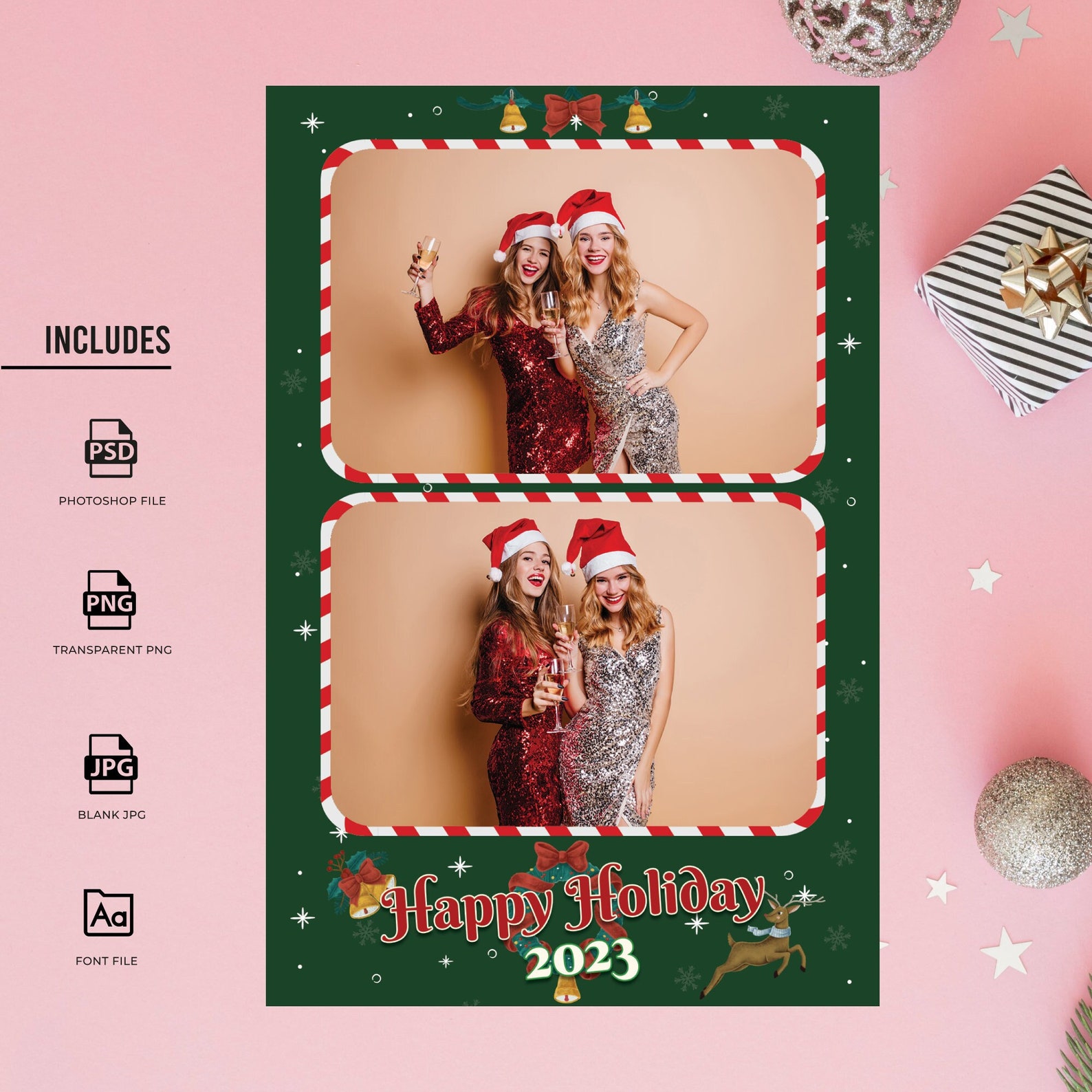 Christmas Photo Booth Template 4x6 Red Green Retro Christmas Template ...